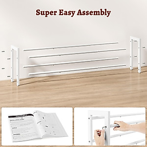 FAVOOSTY 2-Tier Expandable Shoe Rack, Adjustable Shoe Shelf Storage Organizer Space Saving Metal Free Standing Shoe Rack for Entryway Closet Doorway, White