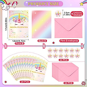 24 Set Unicorn Party Invitation with Envelope and Sticker Rainbow Unicorn Party Supplies for Girls Boys Fill in the Blank Invites for Kids Birthday Baby Shower Decoration(Girls Unicorn)