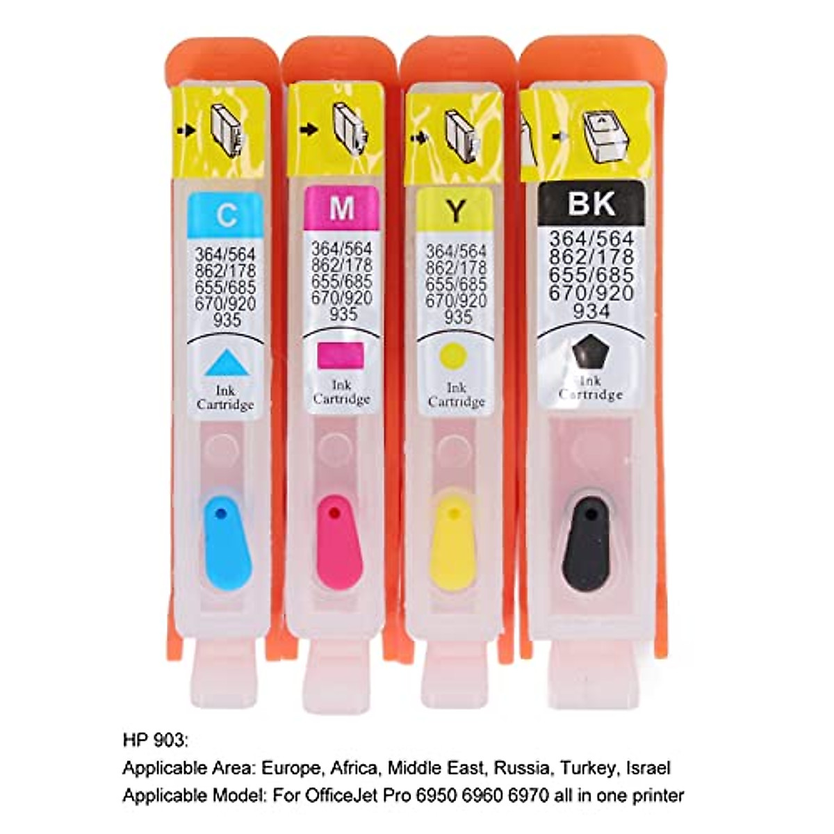 Fafeicy 4PCS Ink Cartridge,Permanent Chip Replacement Refill Ink Cartridge PP for Office (HP 903)