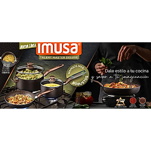 IMUSA USA 9.5" Nonstick Fry Pan with Thermal Signal Indicator and Glass Lid/Steam Vent