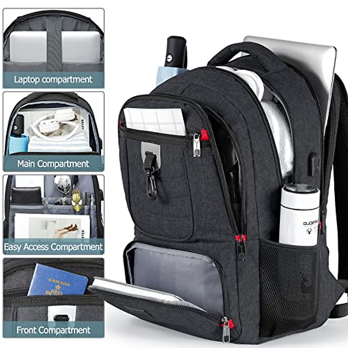 BIKROD Travel Backpack for Men, Extra Large School Backpacks for Teens, Durable Laptop Backpacks with USB Charging Port Fits 17.3 Inch, Outdoor Hiking Water Resistant Anti Theft College Bag Gift