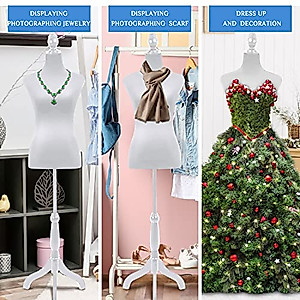 Dress Form Mannequin Torso with Wooden Tripod Stand, 50-63 inch, Adjustable Height for Clothing Display, Sewing, Photographing, Portable Female Body Shape,White