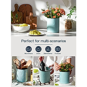 DOWAN Kitchen Utensil Holder, 7.2″ Extra Large Stable Utensil Crock, Thicken Recycled Cork Mat, Simple Design Utensil Holder, Kitchen Decor, White Utensil Holder for Christmas Decor