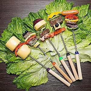 8 Marshmallow Roasting Sticks, 32 Inch Telescoping Hot Dog Forks&Smores Stainless Steel Skewers Extendable for Campfire, Camping Stove Bonfire BBQ Tools with Portable Bag
