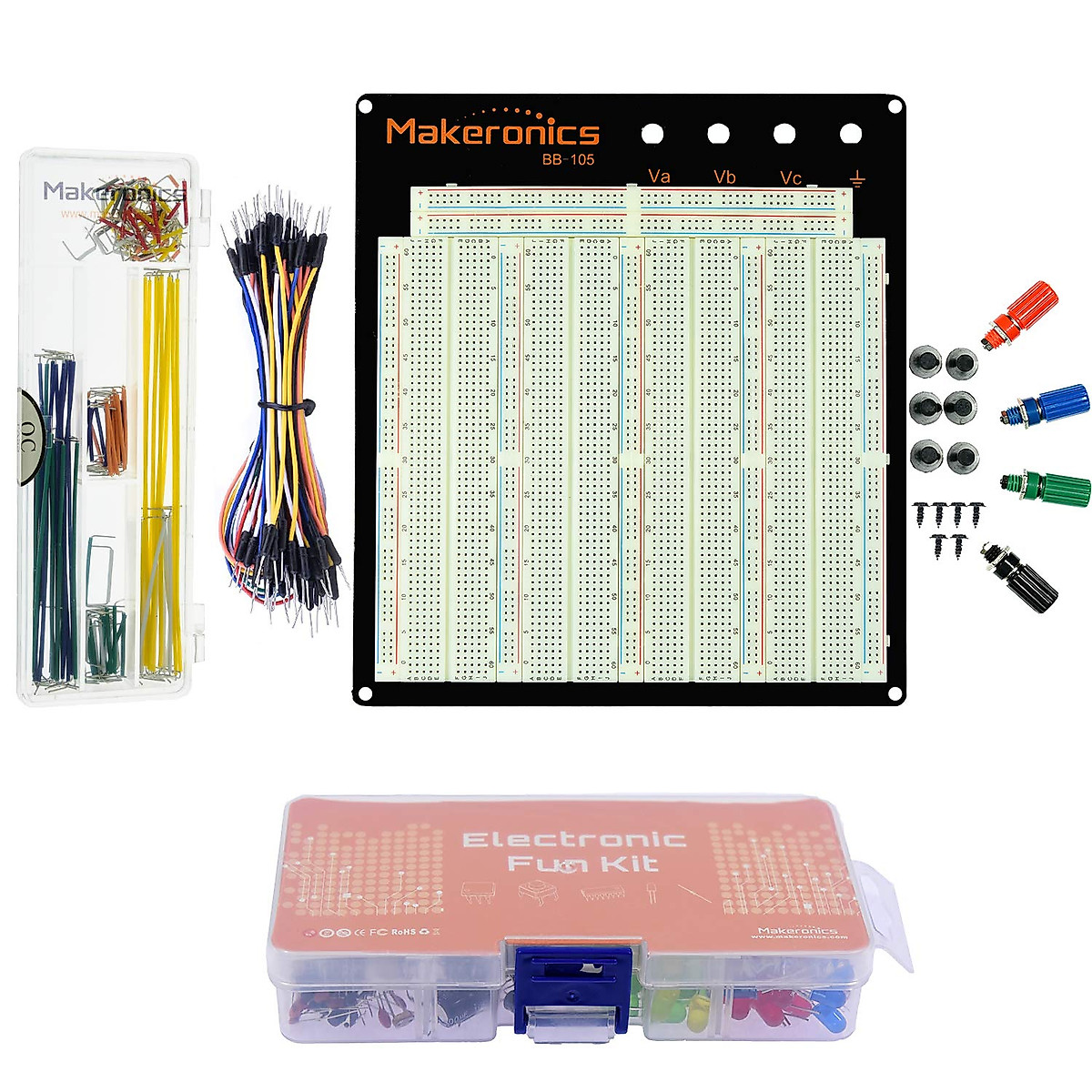 Makeronics Electronics Fun Kit with 3220 Solderless Breadboard| Power Supply Module| Precision Potentiometer |140 pcs U-Shape Jumpers|65 pcs Wires and more for Prototyping Circuit/Arduino/Raspberry Pi