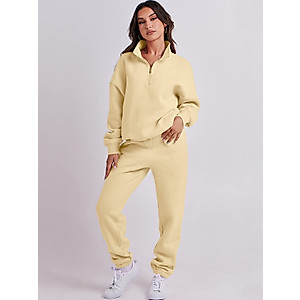 Prinbara Women 2 Piece Outfits Sweat Set 2024 Fall Oversized Sweatshirts Jogger Sweatpants Lounge Sets Tracksuit Khaki Small