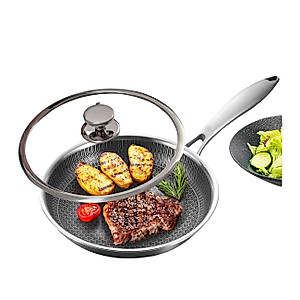 Stainless steel Pan with Lid 8 inch skillet non stick frying pans Stay-cool Handle, frying pans nonstick Dishwasher and Oven-Safe, pots and pans,Nonstick Frying Pan Suitable for All Stove, PFOA Free