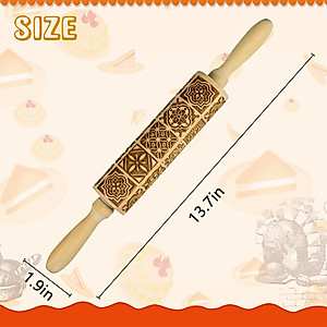 Wooden Embossed Rolling Pin for Baking Embossed Cookies Deep Engraved Rolling Pin Kitchen Decor Tools(2pcs)