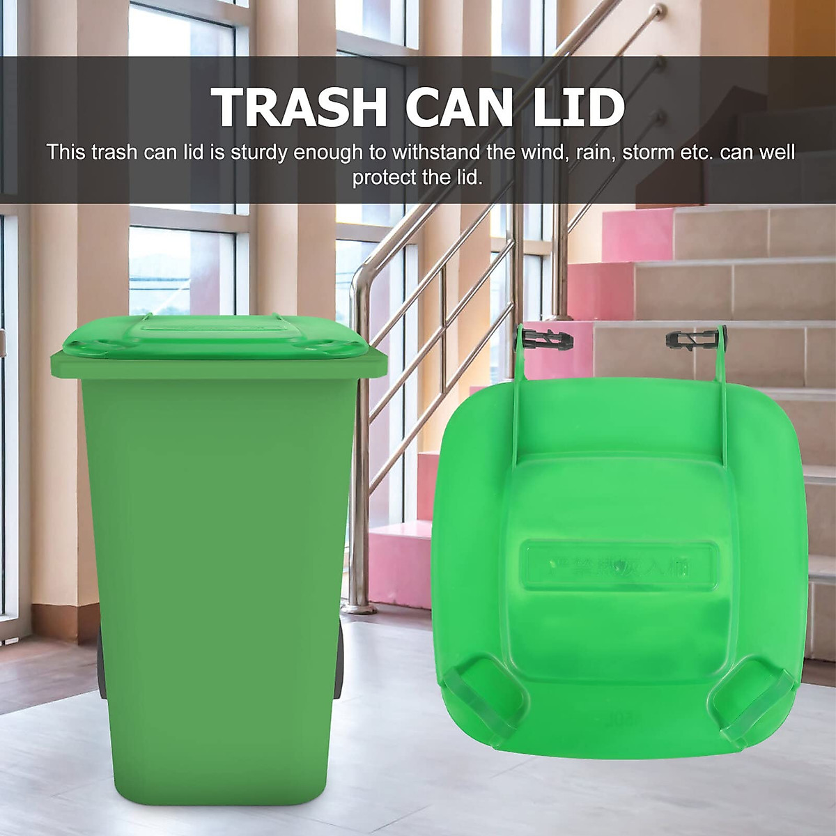 Yardwe Green Plastic Trash Can Lid, Manual-Lift, 20"