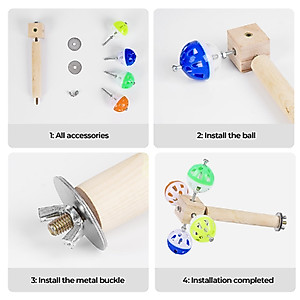 Bird Stand Perch Toy with Rotating Balls, Bird Toys for Parakeets, 7in Natural Pine Parrot Stand, Fun Toy for Birds Parrots Cockatiels Budgies Budgerigars Parrotlets Lovebirds (1 Pcs)