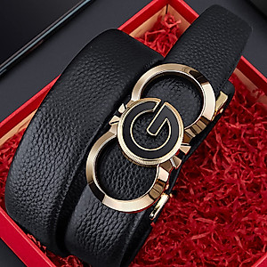 VANNANBA Leather ratchet Belts for Men Automatic Buckle Casual Work Dress Belt with Gift Box