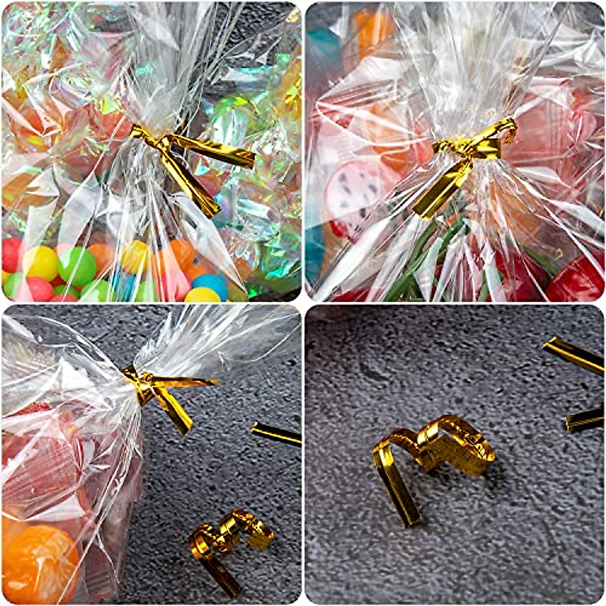 Labeol 300pcs Cellophane Bags 6X9 5X7 4X6 Cellophane Treat Bags with Ties Goodie Bags Clear Gift Bags Candy Bags Cookie Bags Party Favor Bags for Packaging Valentines
