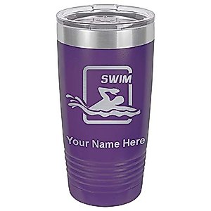 LaserGram 20oz Vacuum Insulated Tumbler Mug, Swimming, Personalized Engraving Included (Dark Purple)