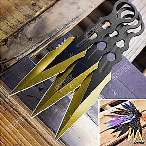 KCCEDGE BEST CUTLERY SOURCE Tactical Knife Survival Knife Hunting Knife Throwing Knives Set Fixed Blade Knife Razor Sharp Edge Camping Accessories Camping Gear Survival Kit Survival Gear 74663 (Gold)