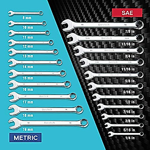 DURATECH Combination Wrench Set, SAE & Metric, 22-piece, 1/4'' to 7/8'' & 8-19mm, CR-V Steel, Organized in Wrench Holder