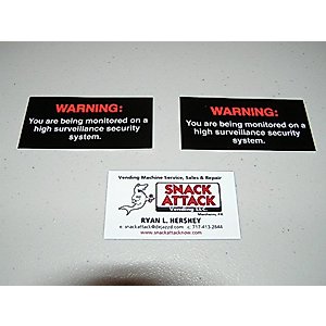 SODA Vending Machine (2) Decals"Warning: Being Monitored on Security System"