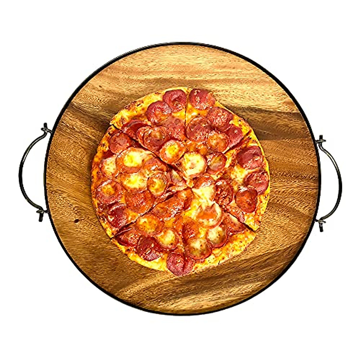 Wrightmart Handmade Round Wooden Serving Tray with Handle, Decorative Food Charcuterie, Beverage Server, Hand Shaped, Displays Natural Variations, Size May Vary Slightly, 14” Diameter