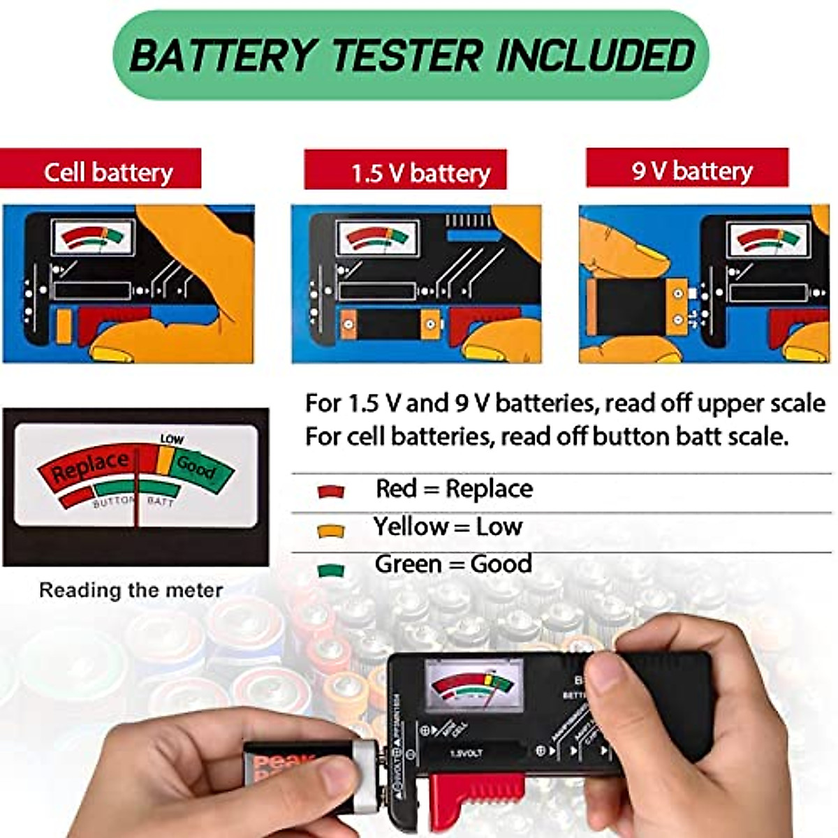 Deluxe Hard Aluminum 200 Battery Storage Organizer case with tester, Safe Fireproof Batteries container holder caddy box with handheld checker, hold 60 AA, 86 AAA, 8 C, 8 D, 8 9V Batteries(no battery)