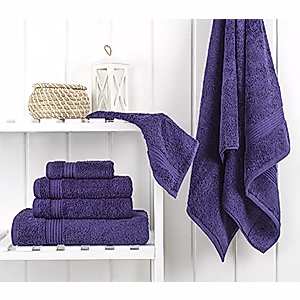 Cotton Paradise 6 Piece Towel Set, 100% Cotton Soft Absorbent Turkish Towels for Bathroom, 2 Bath Towels 2 Hand Towels 2 Washcloths, Purple Towel Set