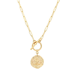 Aobei Pearl Moon and Star Medallion Pendant Necklace 18k Gold Oval Link Chain Choker Large Celestial Charm Layering Jewelry 20’’