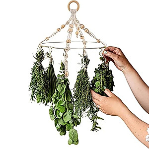 ZUKPUMNE Herb Hanging Drying Rack, Herb Drying 15 Hooks with Rack, Kitchen Decor Flower Drying Hanging Rack, Boho Macrame Handcrafted Drying Rack for Herbs and Plants