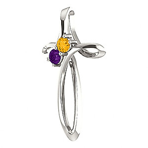 2 Stone Mother’s Cross Slide Pendant Custom Made for Your Family, 925 Sterling Silver