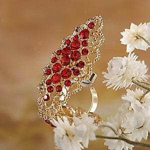 YERTTER Wedding Gold Red Crystal Mexican Chic Ring Women Statement Ring Wide Rhinestone Ring Exaggerated Cocktail Ring Vintage Ring for Wedding Women (Red