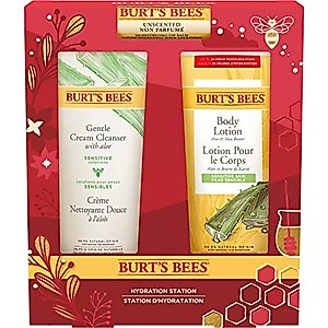 Burt's Bees Christmas Gifts, 3 Body Care Stocking Stuffers Products, Hydration Station Set - Unscented Lip Balm, Gentle Cream Cleanser & Aloe Shea Butter Body Lotion