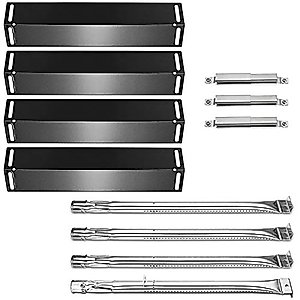 Uniflasy Replacement Parts Kit for Charbroil 4 Burner 463211512, 463211513, 463211514 Gas Grill, Stainless Steel Grill Burner Tube, Porcelain Steel Heat Plate Shield Tent, Adjustable Crossover Tube