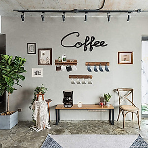 YCOCO Coffee Mug Holder,Rustic Wood Wall Mounted Coffee Mug Rack with 12 Hooks and Storage Shelf,for Coffee Bar Accessories and Decor,Set of 3