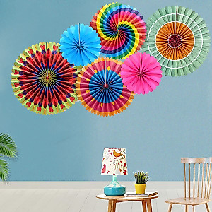 LayYun Party Hanging Paper Fans Set of 6, Round Pattern Paper Garlands Decoration for Birthday Bridal Wedding Baby Shower Graduation Events Accessories, Phoenix Tail