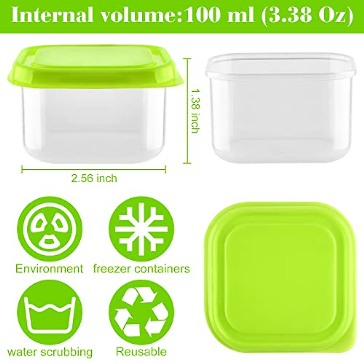 12 Pack Salad Dressing Container To Go Small Reusable Plastic Freezer Food Storage Container Jars with Lids 3.38 oz/100 ml Colorful Salad Dressing Container Mini Meal Prep Sauce Cups Freezer & Dishwasher Safe(3.38, Square, 12, PFC002)