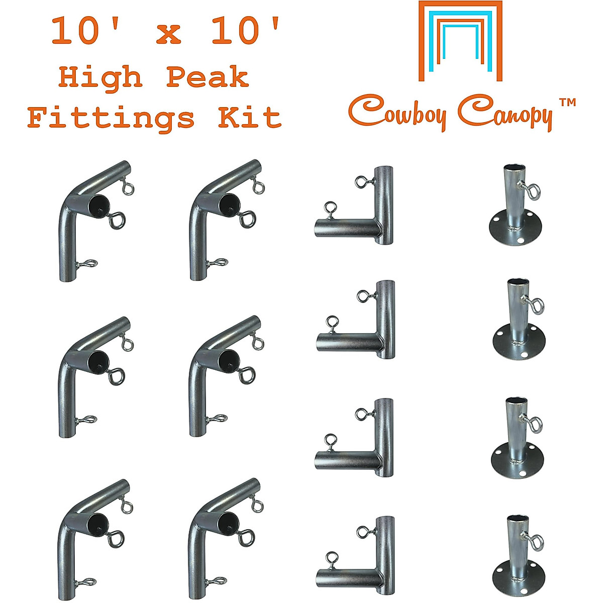 10' x 10' High Peak Canopy Fittings, DIY RV & Boat Carport, Party Tent, 1" EMT Metal Frame Parts