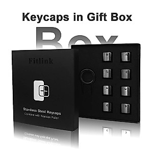 Fitlink FPS & MOBA Gaming Keycaps, Durable Stainless Steel Metal Keycap with Key Puller for Mechanical Keyboard Cherry Mx Switch (WASD+Direction Keys,Blue)