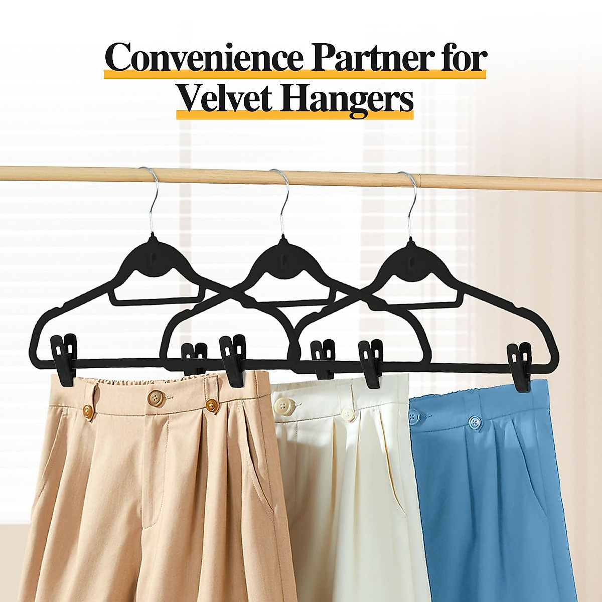 UEAKPIC Velvet Hanger Clips 30 Pack, Durable Felt Clothes Hanger Clips for Pants. Multipurpose Clothes Pins for Adult & Baby Velvet Hanger, Fit for Black Velvet Hangers （Only Clips）
