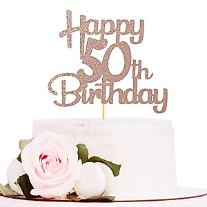 Sotpot Happy 50th Birthday Cake Topper Rose Gold Glitter 50th Cake Toppers 50 Birthday Cake Decorations Cheers to 50 Fabulous Party Cake Picks - 1 Pack