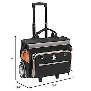 Klein Tools 55452RTB Tool Bag, Water Resistant Tool Storage Organizer Rolls on Rugged 6-Inch Wheels, 24 Pockets, Load Tested to 200-Pound