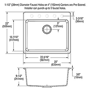 Elkay Quartz Classic ELG2522BK0 Single Bowl Drop-in Sink, Black