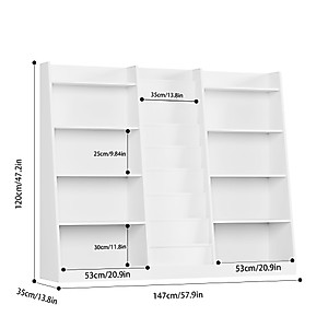 FOTOSOK 58’’ Kids Bookshelf, Super Large Wooden Book Shelf for Kids Rooms with 7 Deep Sling Sleeves and 10 Wooden Racks, Toy Storage Organizer Nursery Book Shelves for Quick Book Access, White