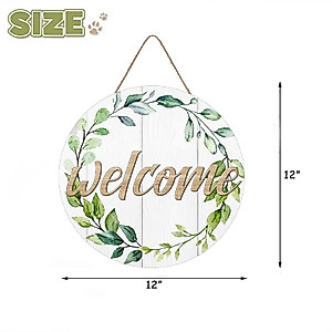 Rustic Wooden Hanging Decor Welcome Sign for Front Door or Covered Outdoor Porch, Farmhouse Home Outdoor Indoor Decor, White (12*12 inch)