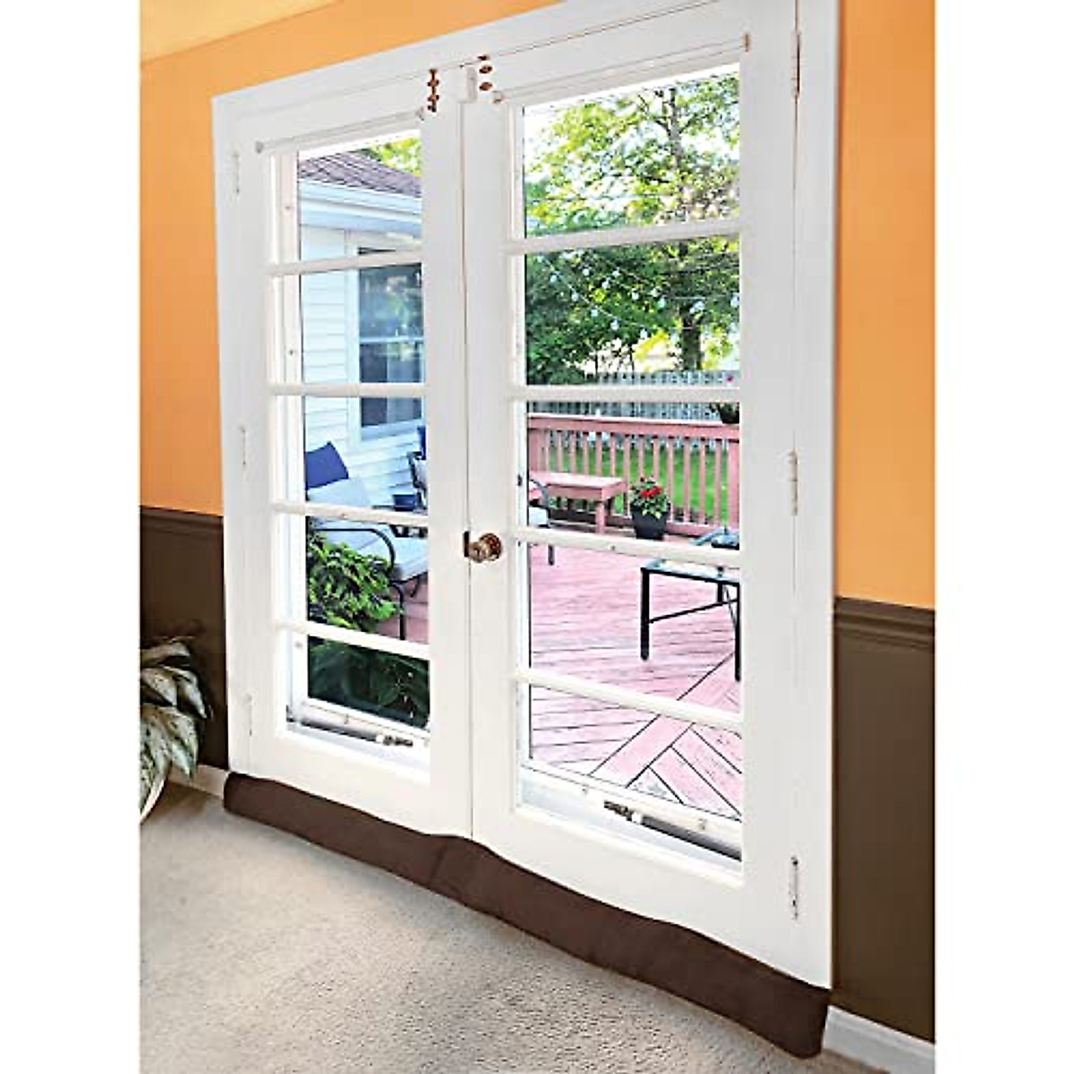 Home District French Door Draft Stopper - Weighted Under Door Draft Blocker, Apartment Noise Blocker, Window Draft Dodger, Winter Door Insulation Strip - 60 Inches Long - Chocolate Brown