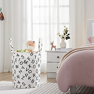 TECHMILLY Large Storage Basket for Girls and Boys, Collapsible Laundry Hamper with Long Handles, Toy Bins for Nursery, Kids Room Décor