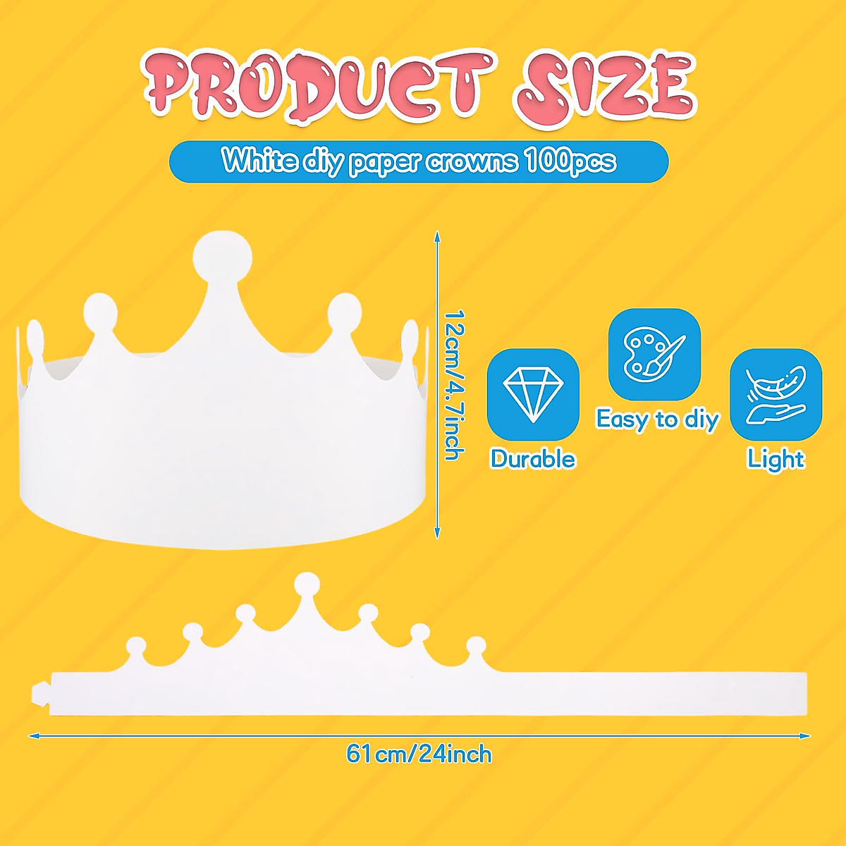 Jetec 50 Pcs White Paper Crowns Kids DIY Birthday Crowns for Classroom Birthday Party Hats Decorations Baby Shower Supplies (Cute)