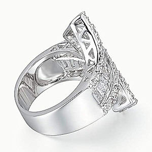 Delicin Jewelry Silver Tone Rhodium Plated Cubic Zirconia Double-Band Curved Ring