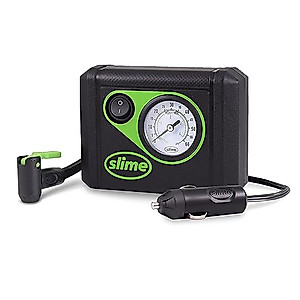 Slime 40061 Tire Inflator, Power Sport, Compact, Lightweight, Analog, Motorcycles, ATVs/UTVs and cars, includes LED light and twist connect hose, 12V and alligator clips, 12 min inflation