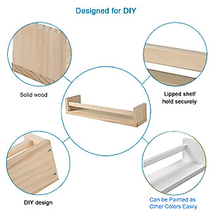 Amy Dceom Nursery Book Shelves Set of 2, Wood Floating Book Shelves for Kids Room, Rustic Baby Nursery Shelf Decor for Bedroom, Living Room (Natural)