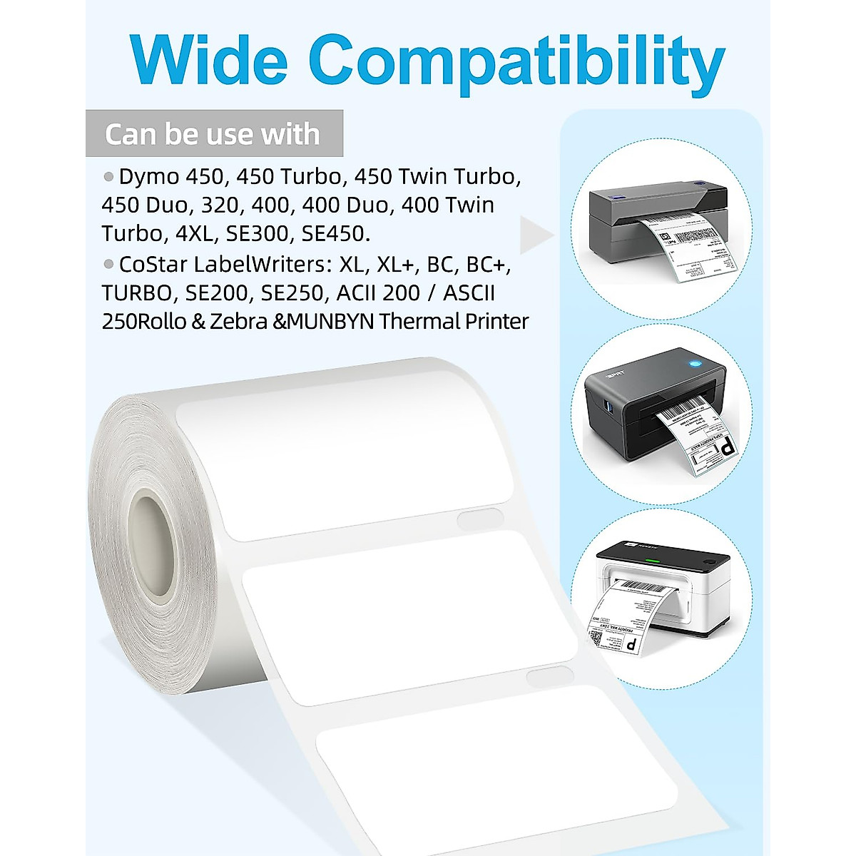 Replace Dymo Labelwriter 450 Turbo Labels 30334 Direct Thermal Labels 2.25" X 1.25”Compatible with DYMO 4XL, Rollo, Zebra Printer 2-1/4" x 1-1/4" LW Address Paper 1000 Labels Per Roll, 8 Rolls