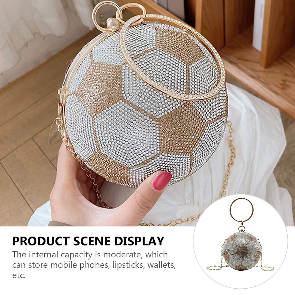 Evening Bag for Women Round Soccer Ball Football Shaped Purse Crossbody Dazzling Handle