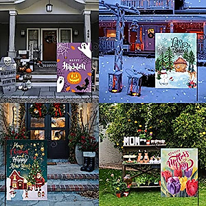 CDLong Seasonal Garden Flag Set of 12 Double Sided 12 x 18 Inch Yard Flag, Small garden flags for outside, Christmas Spring Seasonal Flag for Outdoor Holiday Decorations