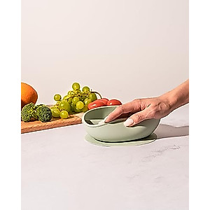 Hippypotamus Suction Bowls with Lids & Utensils - Baby & Toddler - 100% Food-Grade Silicone Divided Bowls - BPA Free - Dishwasher Safe - Set of 2 (Sage/Fog)